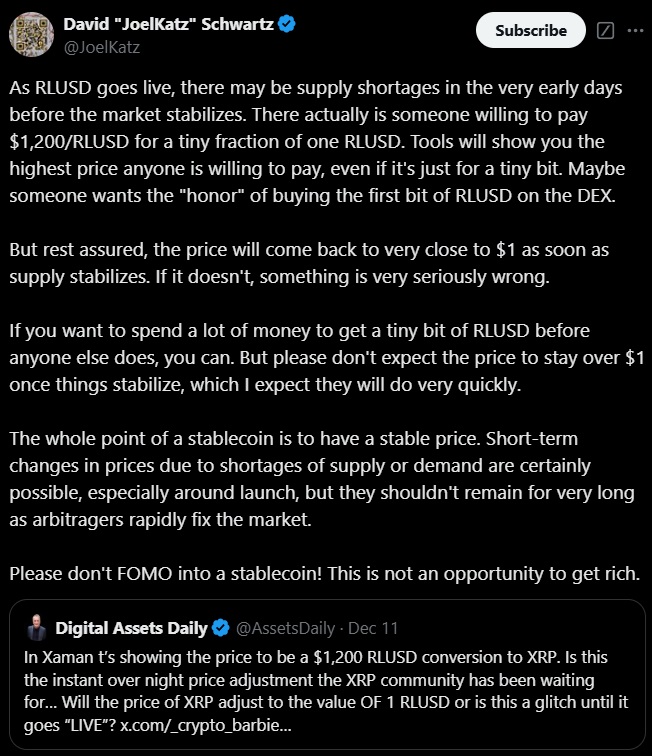 Ripple CTO Explains RLUSD Burn, Advices Against FOMO